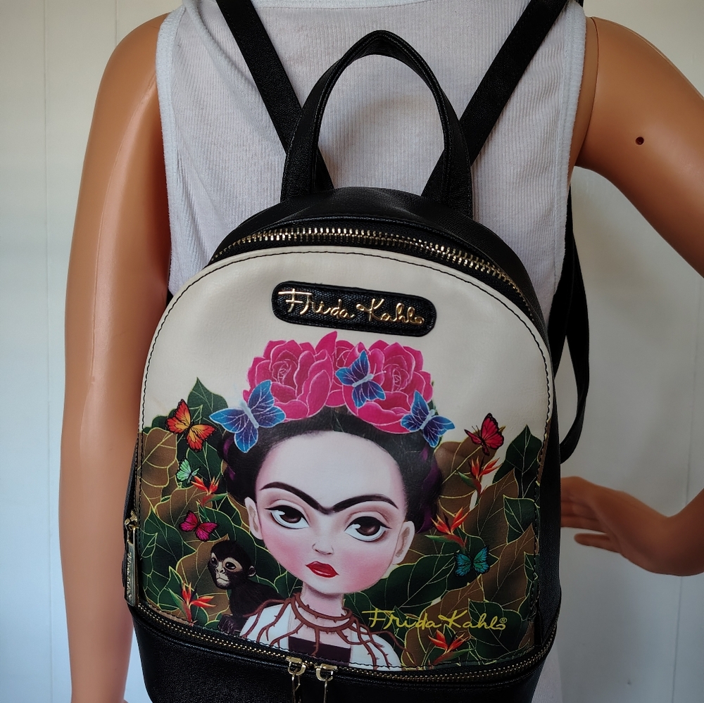 Frida Kahlo Cartoon Black Backpack. - Gem